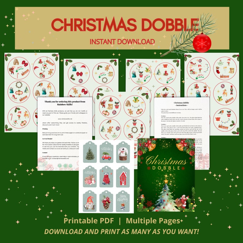 Christmas Edition Dobble Printable Game 30 Cards, 3 Holly Jolly ...