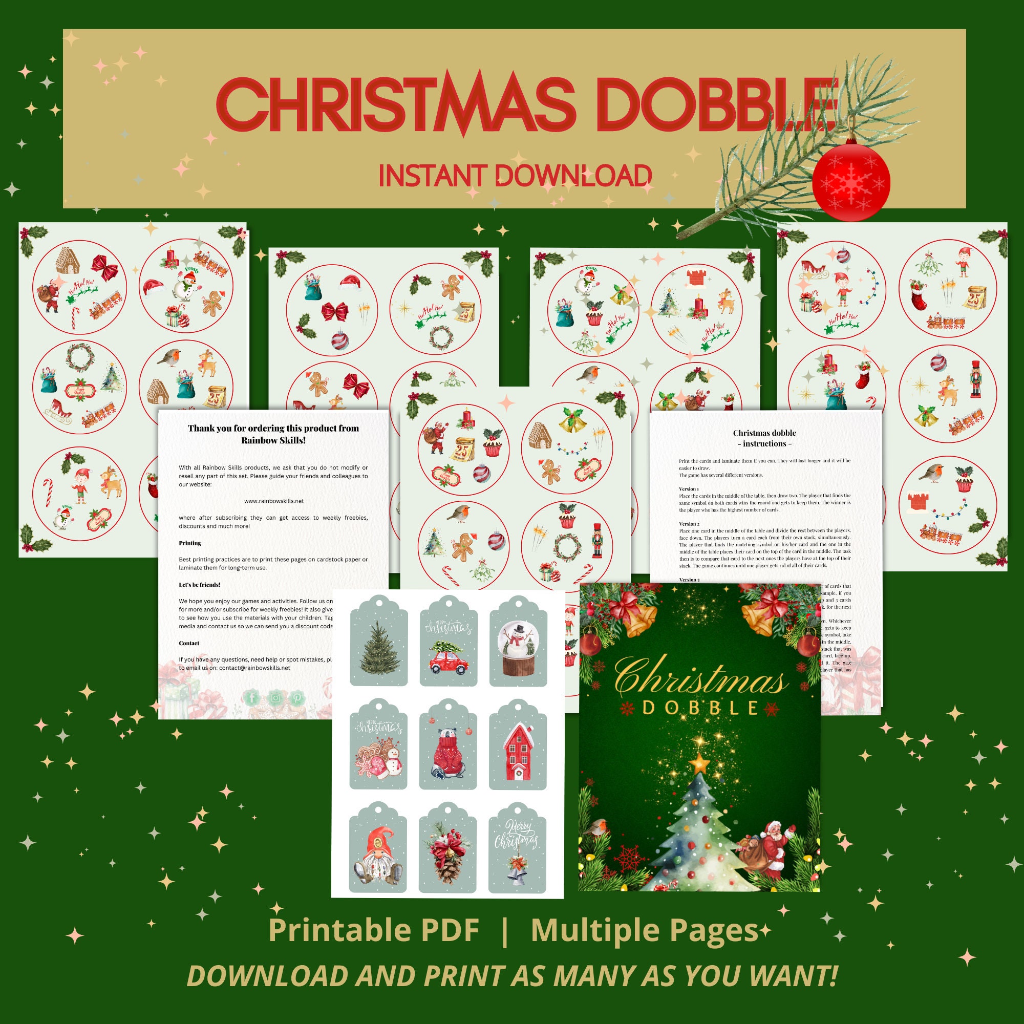 Christmas Edition Dobble Printable Game 30 Cards, 3 Holly Jolly ...