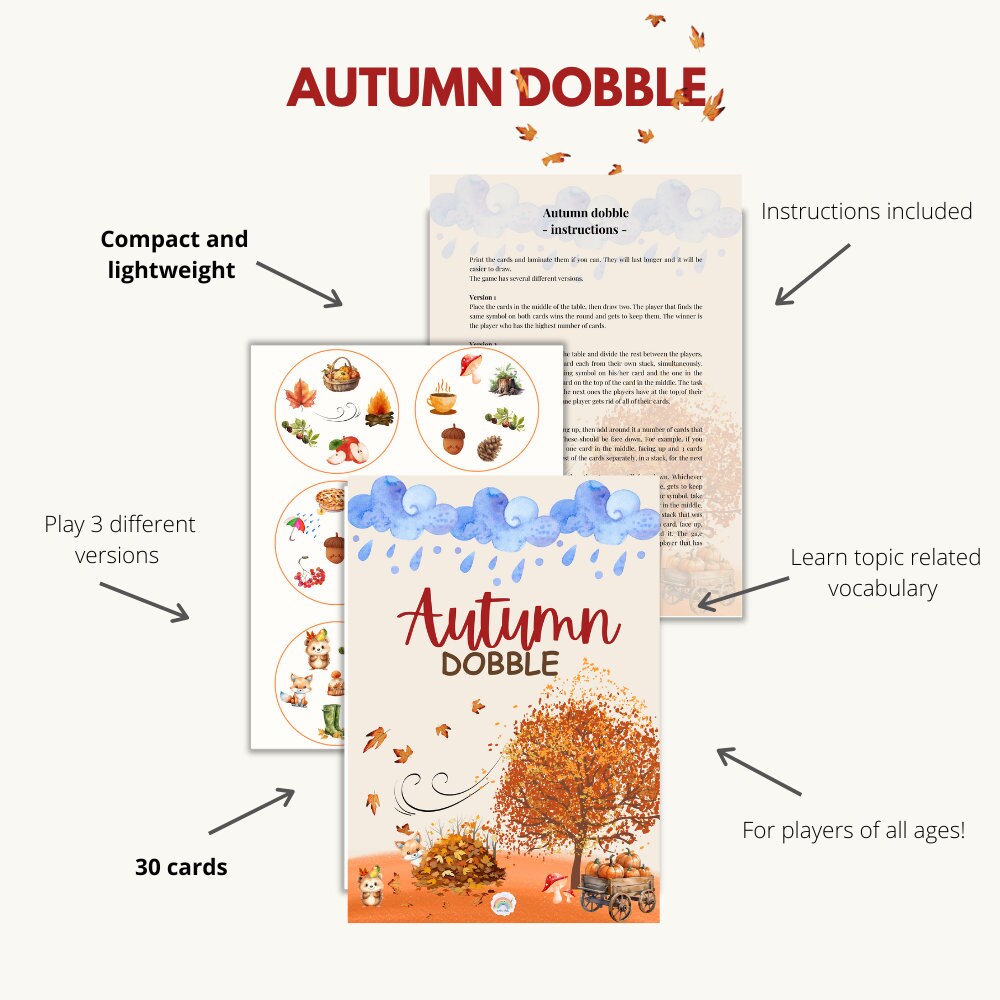Autumn Dobble Fall Printable Game for Home Education Homeschooling - Etsy