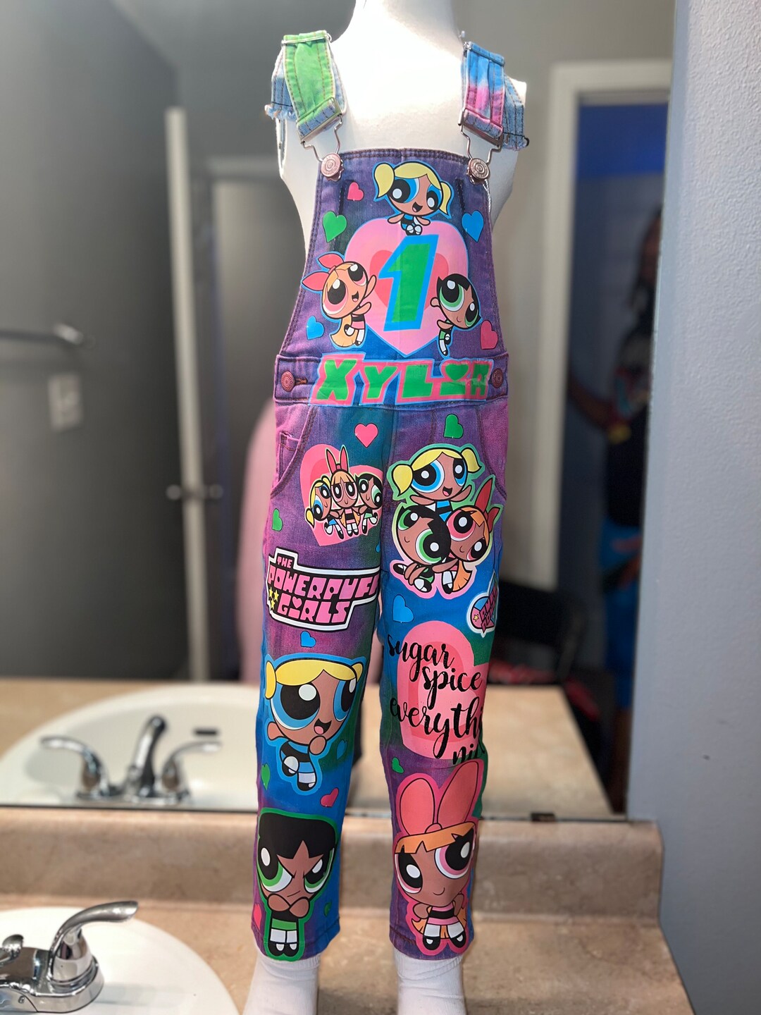 Powerpuff Girl Custom Birthday Overalls Denim, African American ...
