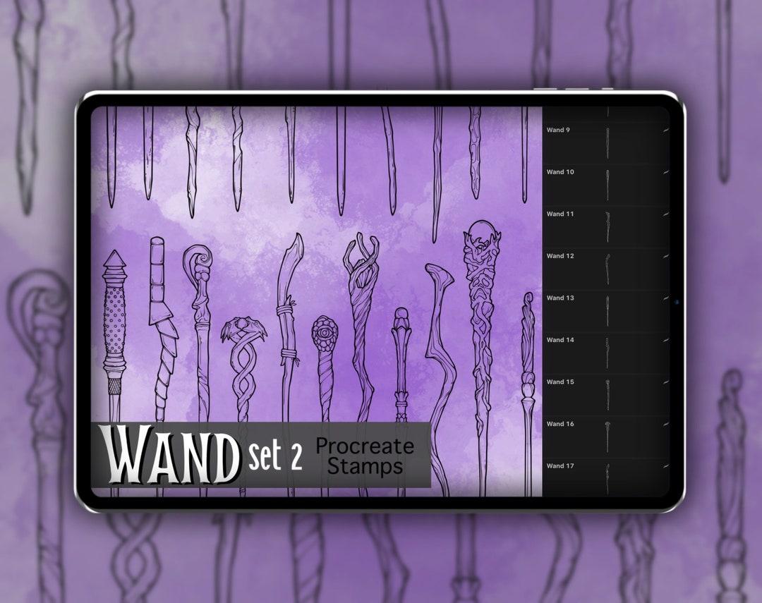 Wand Procreate Stamp Set 1 25 Witch & Wizard Wand, Staff, Sceptre Brush ...