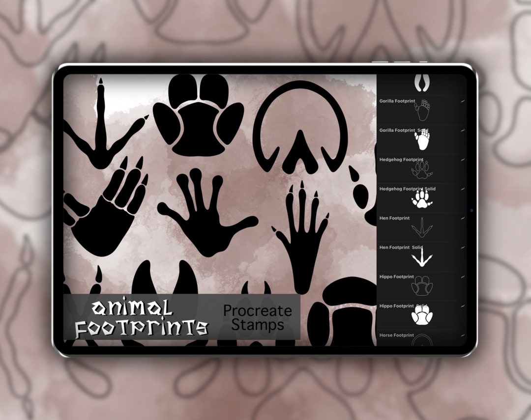 Animal Footprint Procreate Stamp Set 1 - 30 Linework + 30 Solid Paw ...