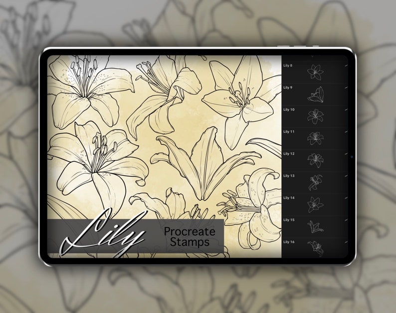 Lily Procreate Stamp Set 1 - 25 Lily Flower Floral Brush Stamps ...