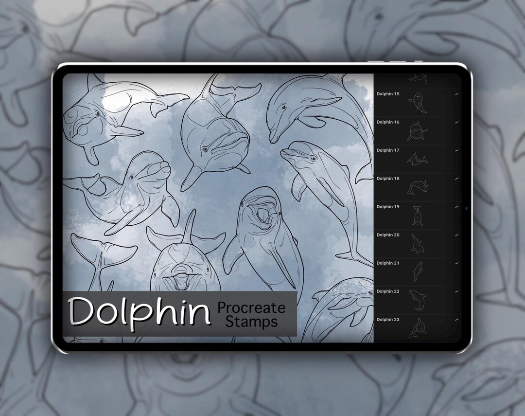 Dolphin Procreate Stamp Set 1 - 25 Sea Ocean Animal Brush Stamps ...