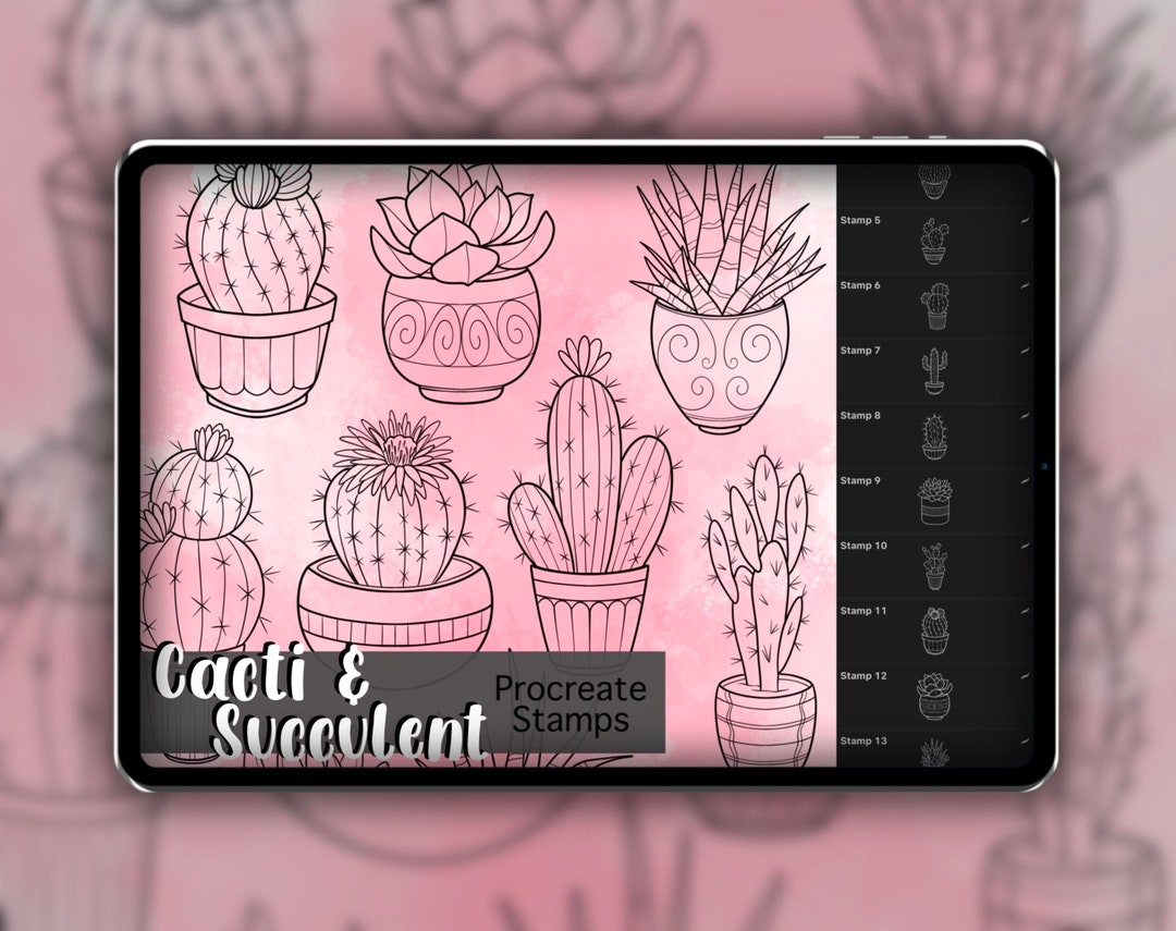 Cacti & Succulent Procreate Stamp Set 1 - 20 Cute Cacti and Succulent ...