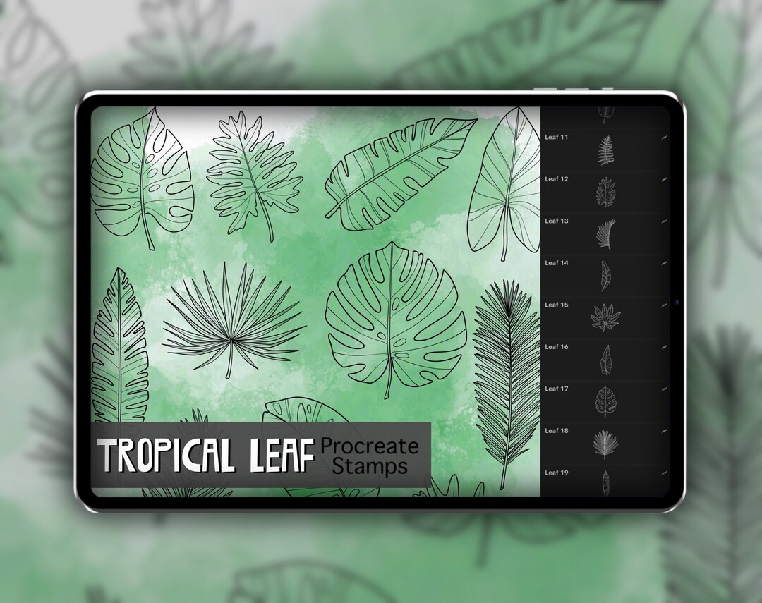 Tropical Leaf Procreate Stamp Set 1 - 25 Tropical Leaves, Ferns Brush ...
