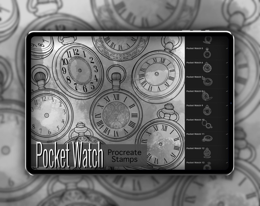 Pocket Watch Procreate Stamp Set 1 - 25 Pocket Watch & Clock Hands ...