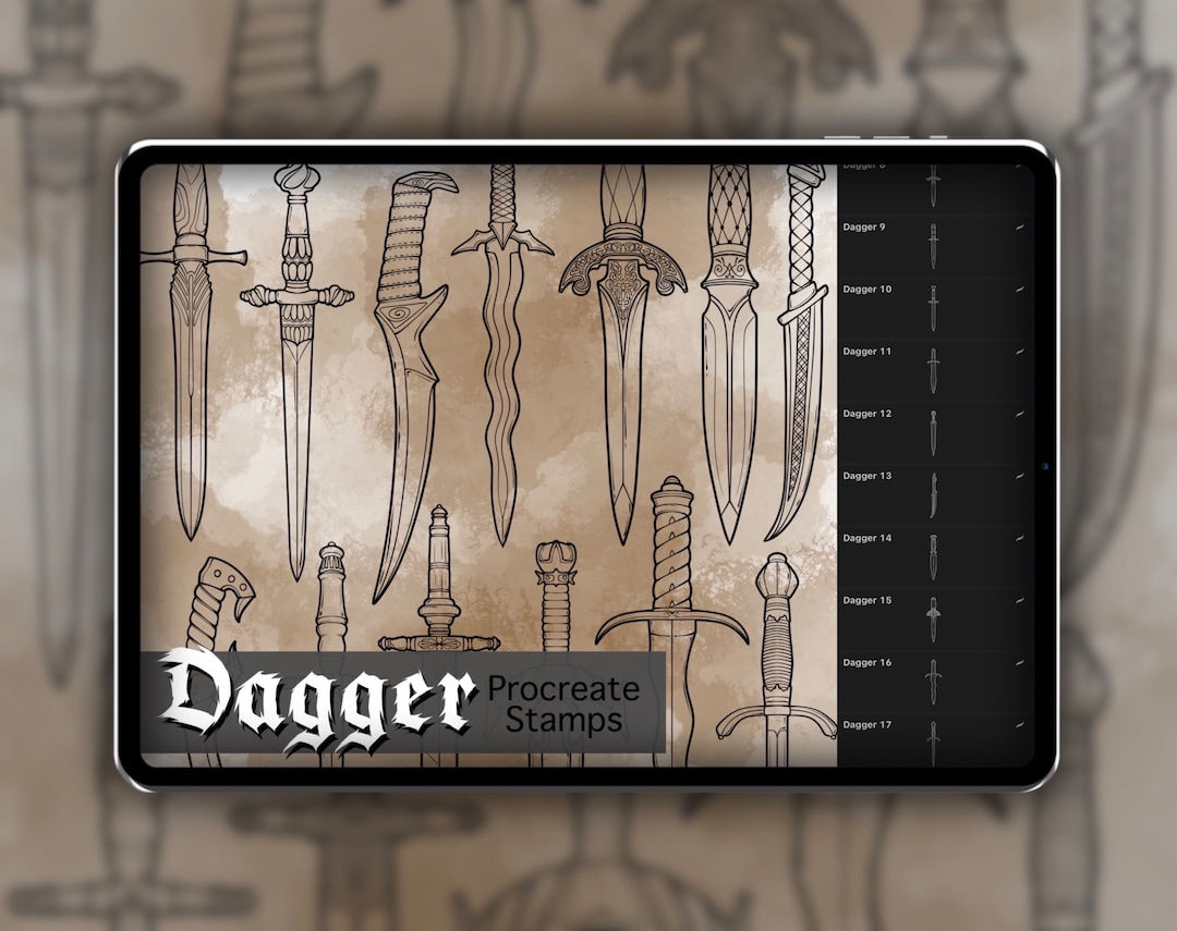 Dagger Procreate Stamp Set 1 - 25 Ornate Dagger, Sword, Knife Brush ...