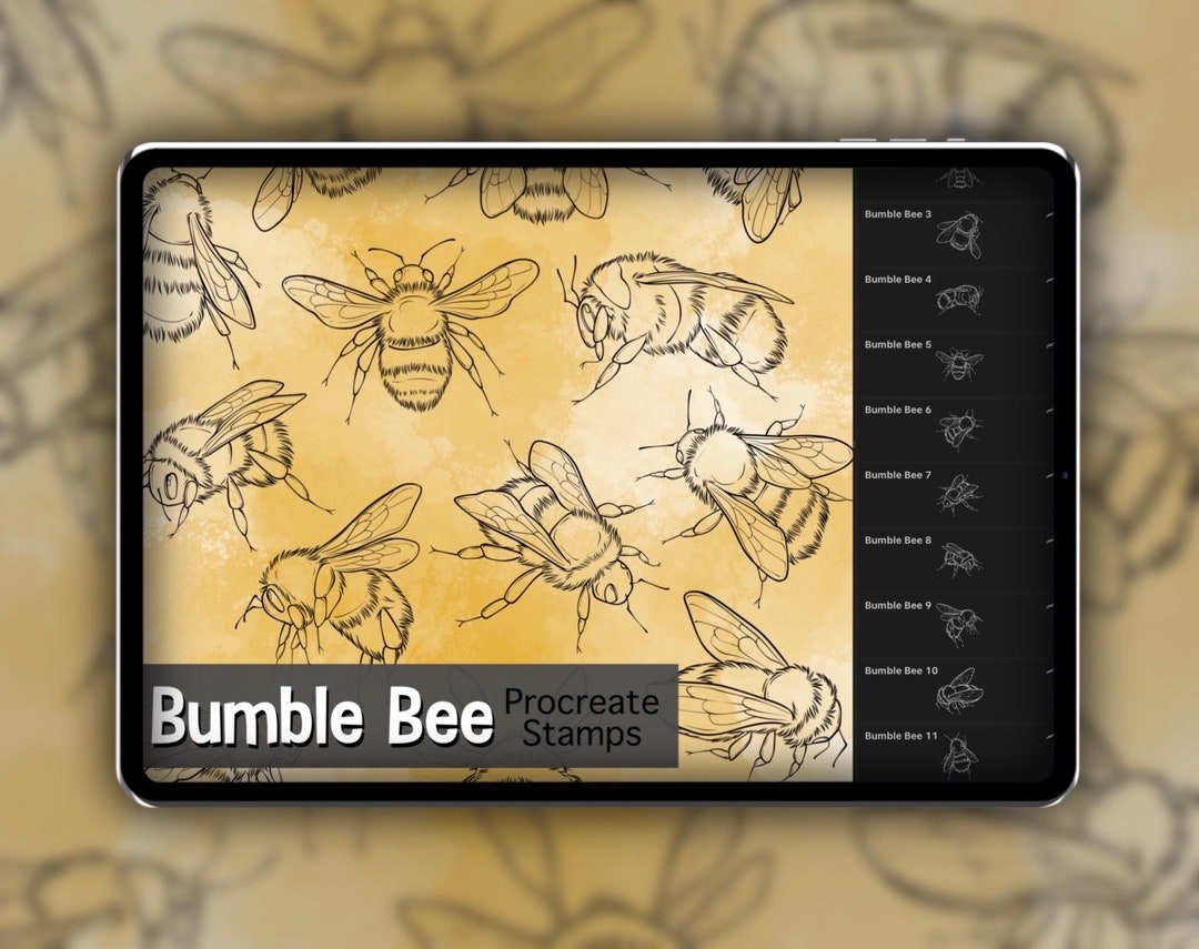 Bumble Bee Procreate Stamp Set 1 - 15 Bumble Bee, Honey Bee, Bug Brush ...
