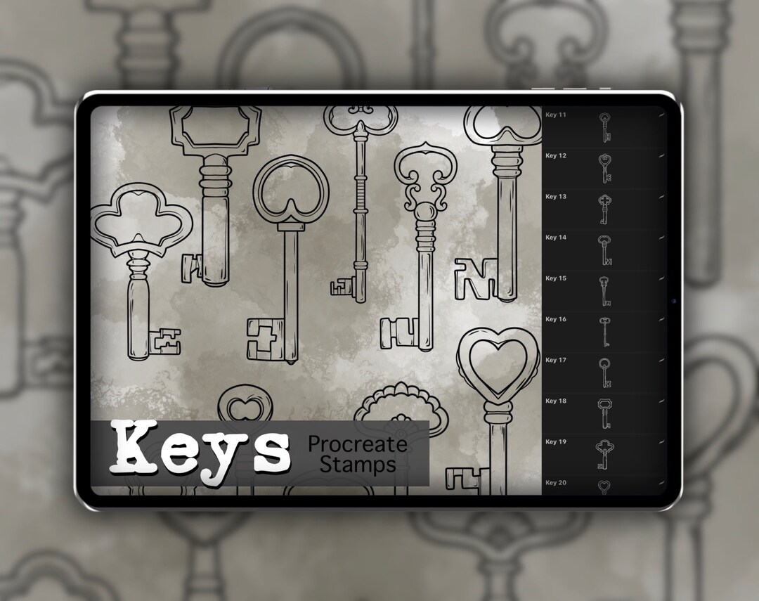 Key Procreate Stamp Set 1 - 25 Ornate Vintage Antique Keys Brush Stamps ...