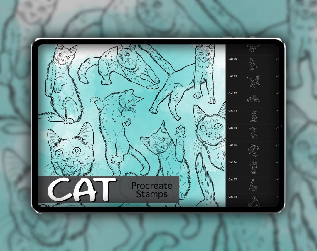 Cat Procreate Stamp Set 1 - 25 Feline Cats Kittens Animal Brush Stamps ...