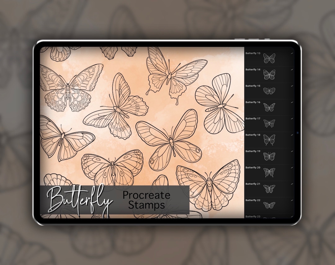 Butterfly Procreate Stamp Set 1 - 25 Butterfly Insect Brush Stamps ...