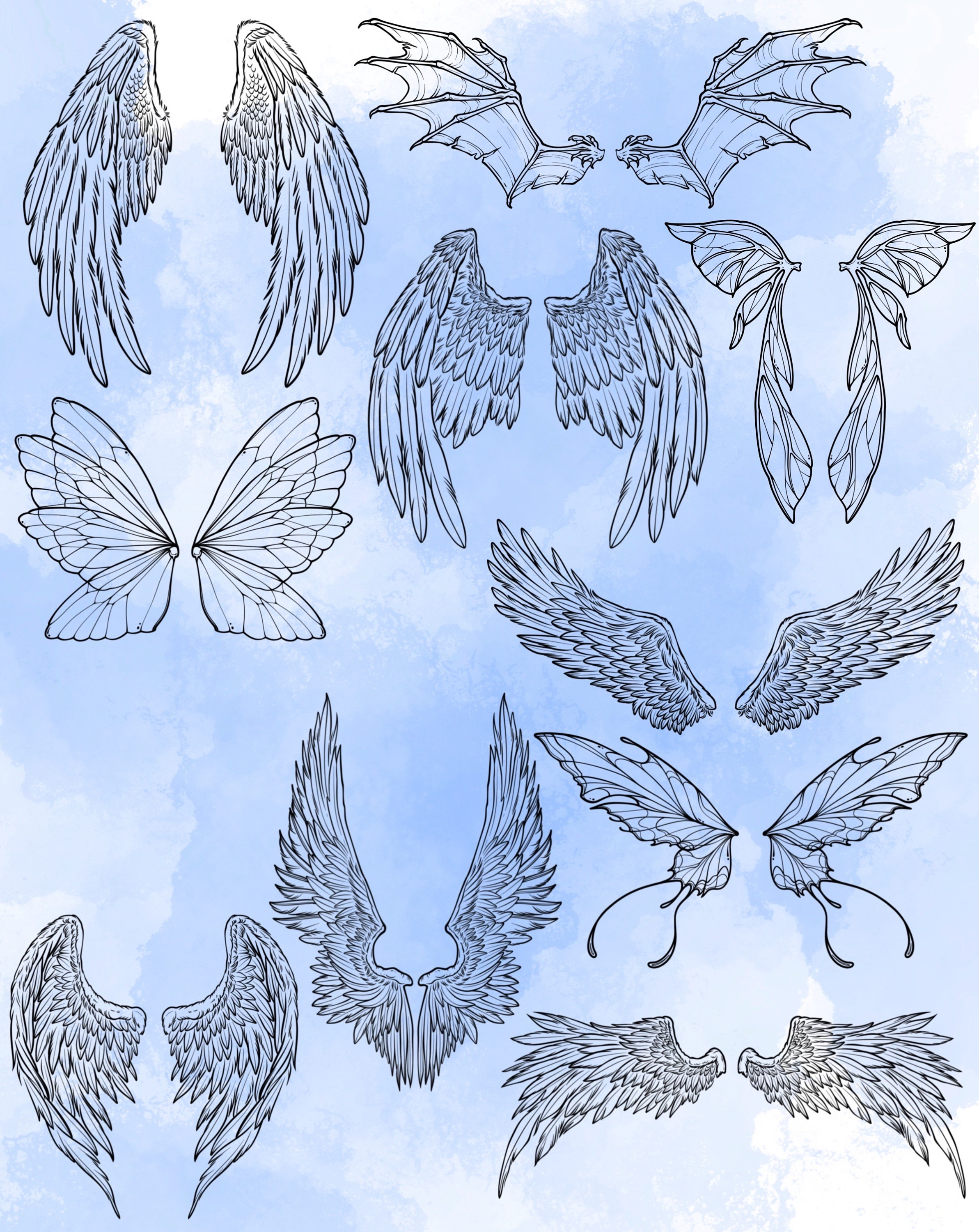 Wings Procreate Stamp Set 1 - 20 Angel, Devil, Fairy Wings Brush Stamps ...