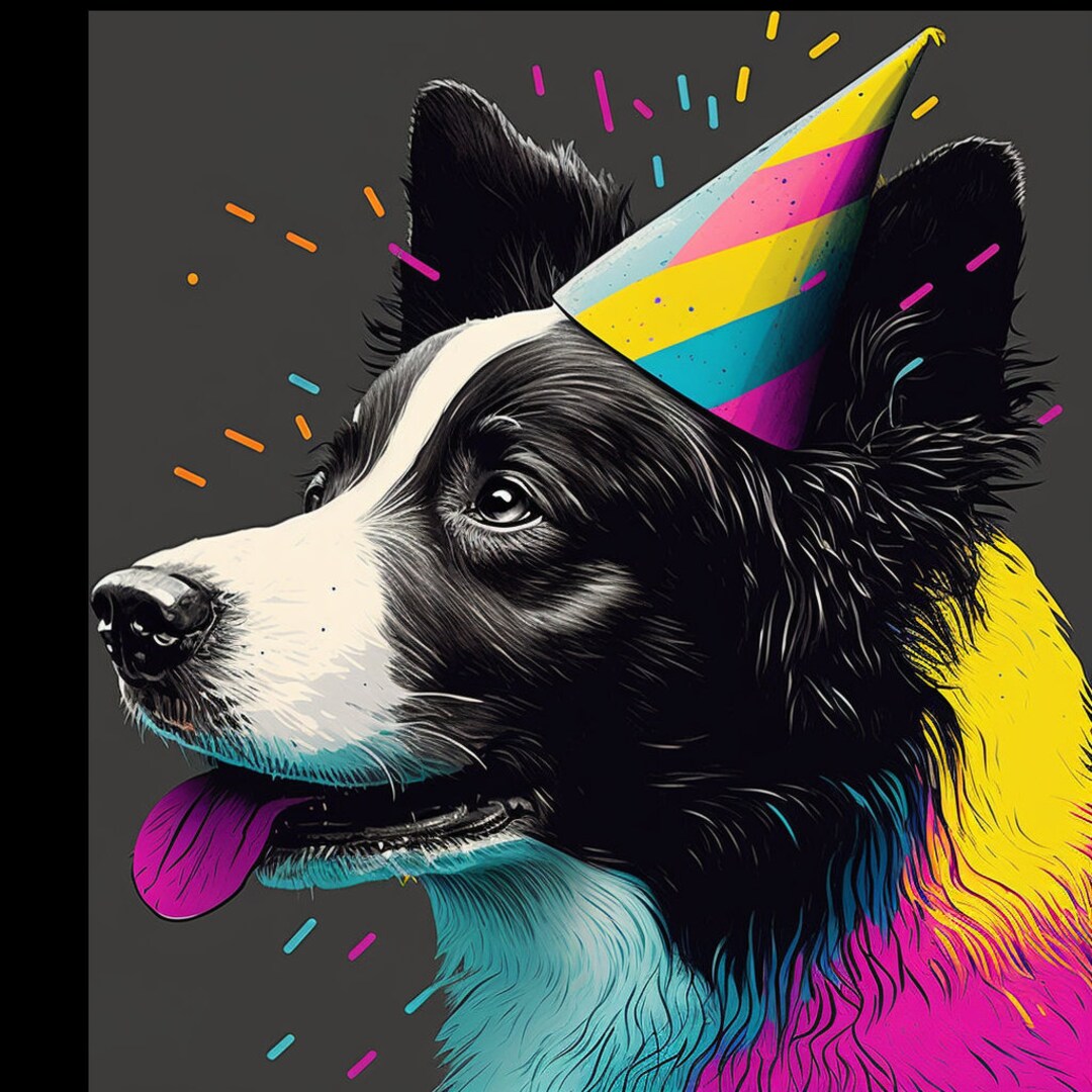 Birthday Pup Pop Art Vibrant Border Collie Celebration Digital Artwork ...