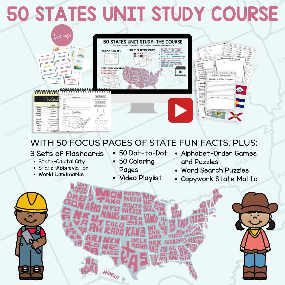 50 States Unit Study Bundle, USA States Facts, Learn All 50 States and ...