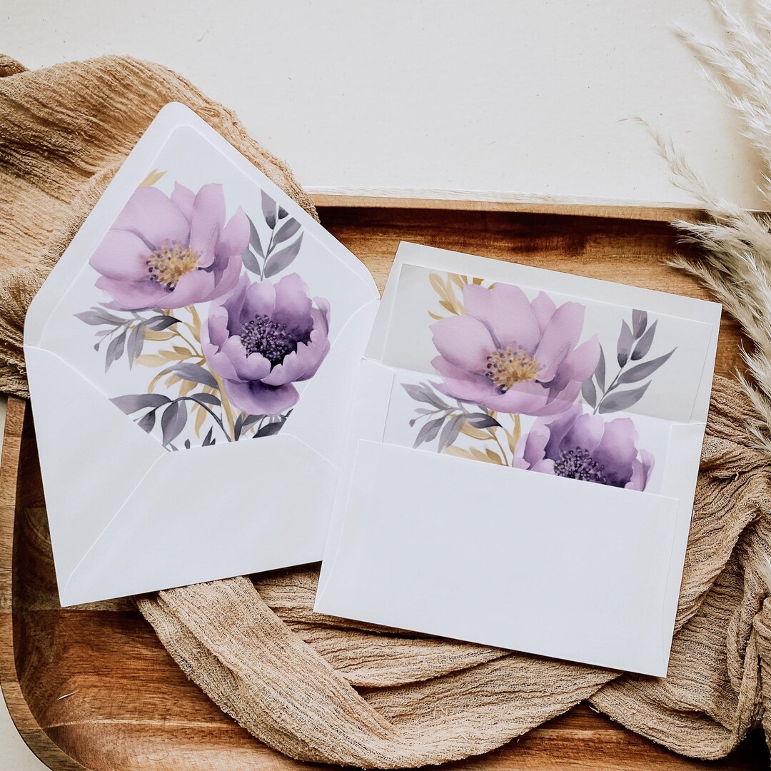 Printable Envelope Liner Garden, English Flower Purple Floral, Vintage ...