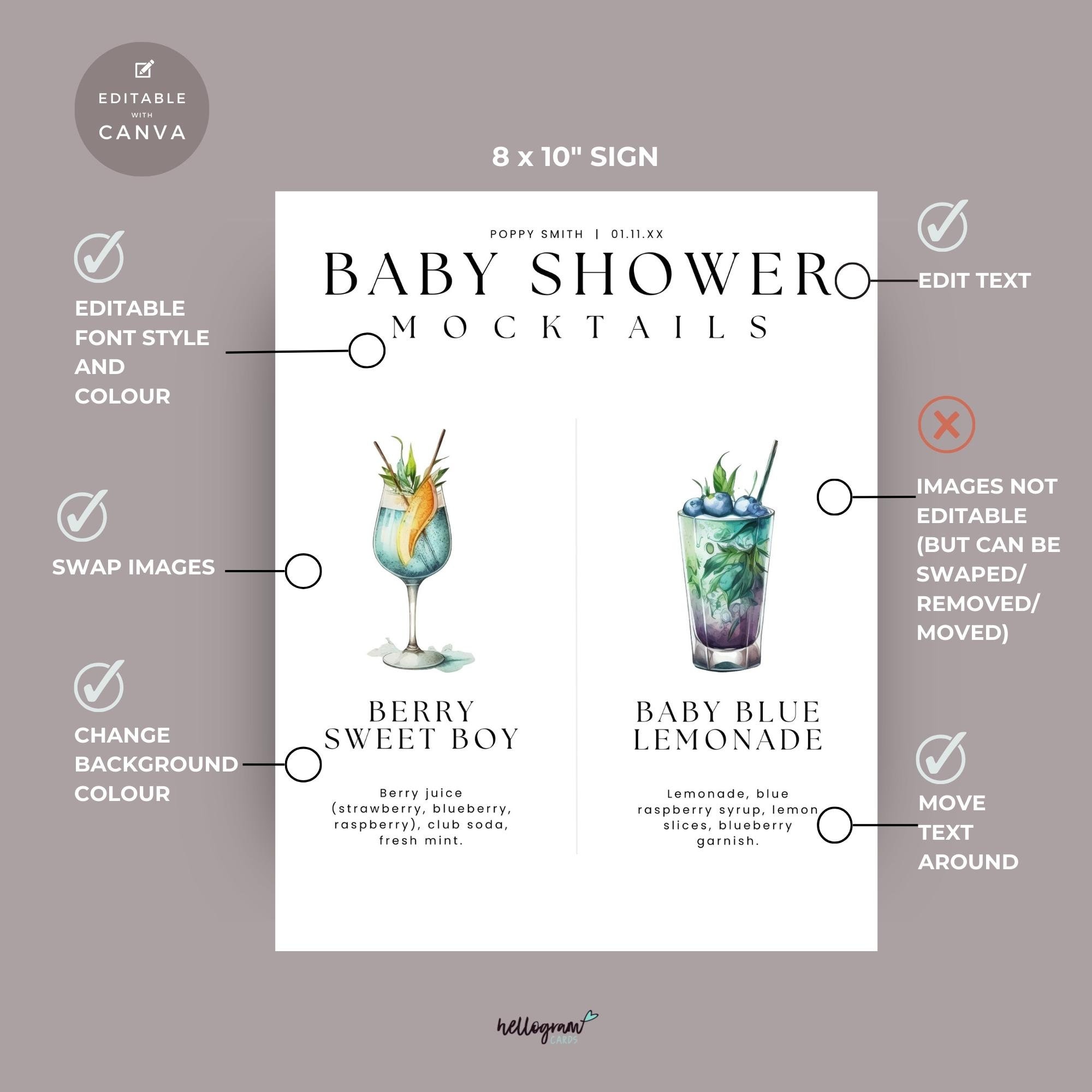 Blue Mocktails for Baby Shower, Boy Twin Cocktails Bar Sign, Minimalist ...