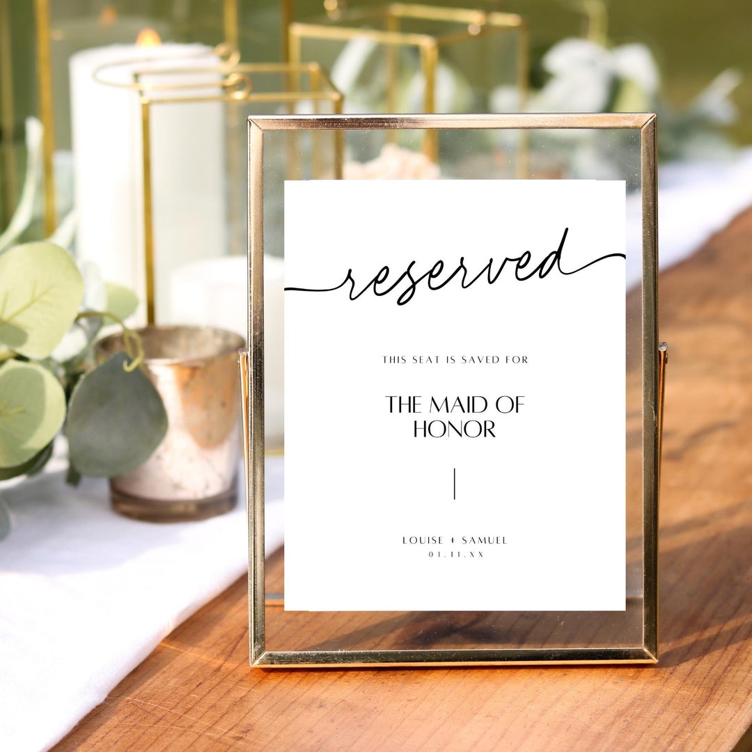 Minimalist Reserved Sign for Maid of Honor, Simple Saved Wedding ...
