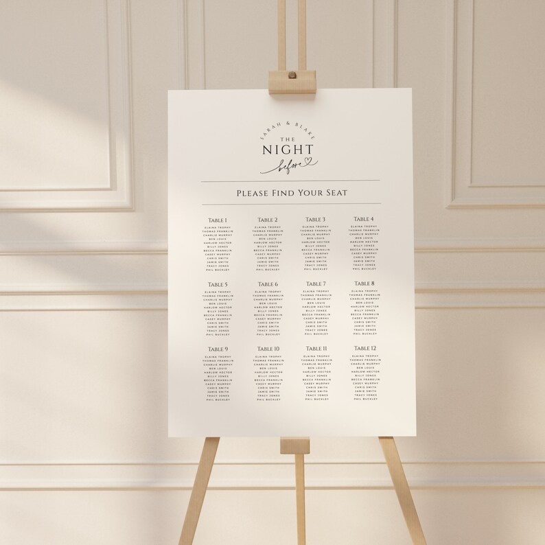 Rehearsal Dinner Seating Chart, Editable the Night Before Guest Table ...