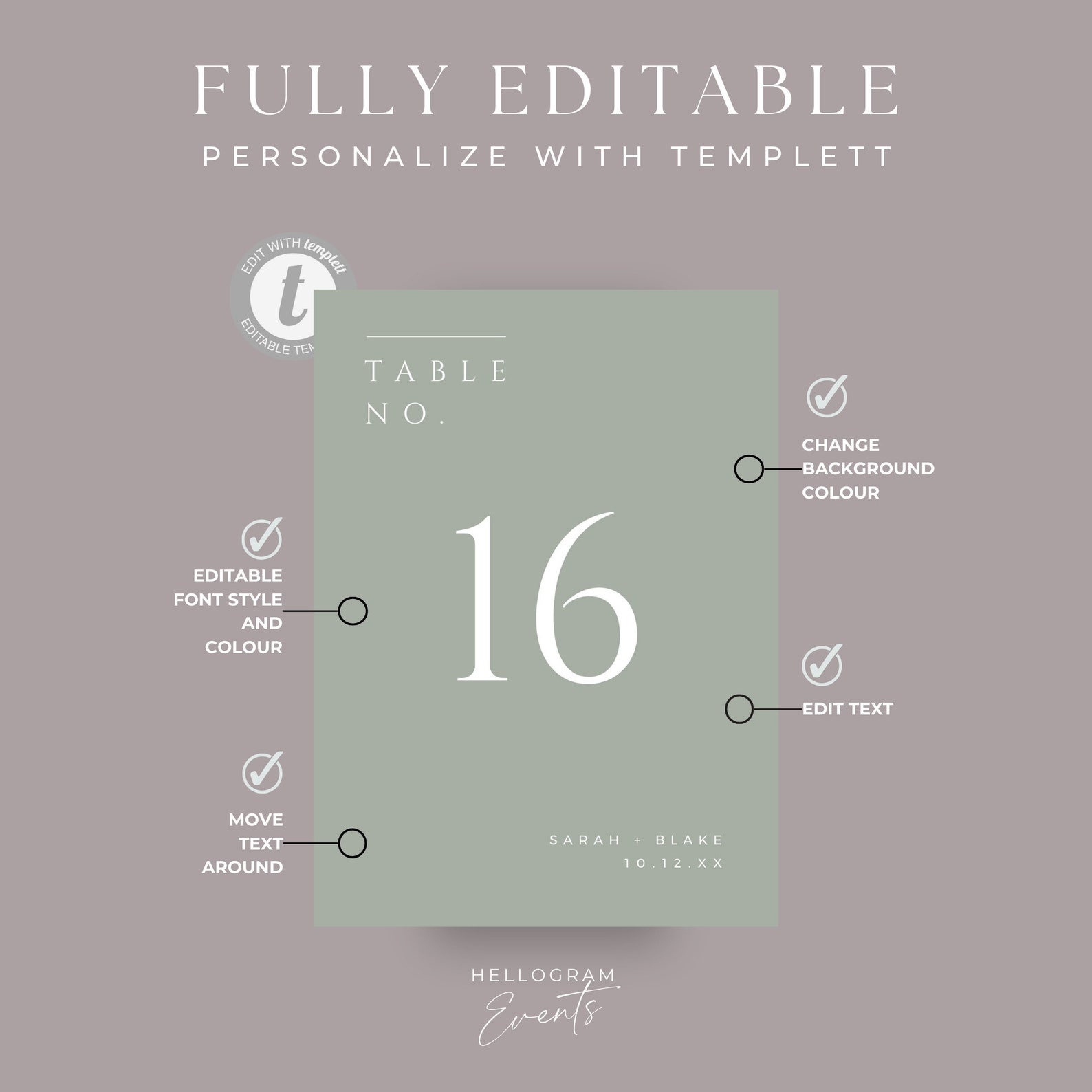 Sage Table Numbers, Green Wedding Number Card, Minimalist Editable ...
