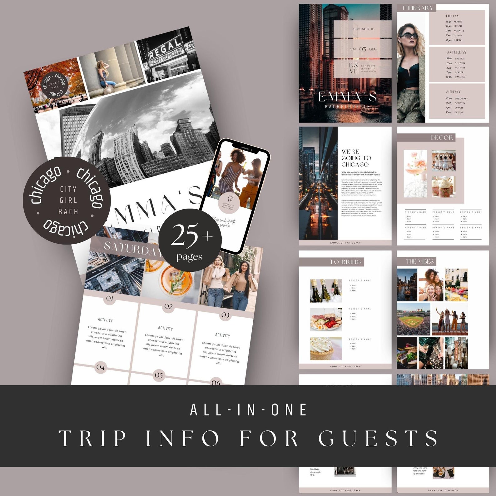 Chicago Bachelorette Itinerary, City Weekend Trip Planner, Modern Edgy ...