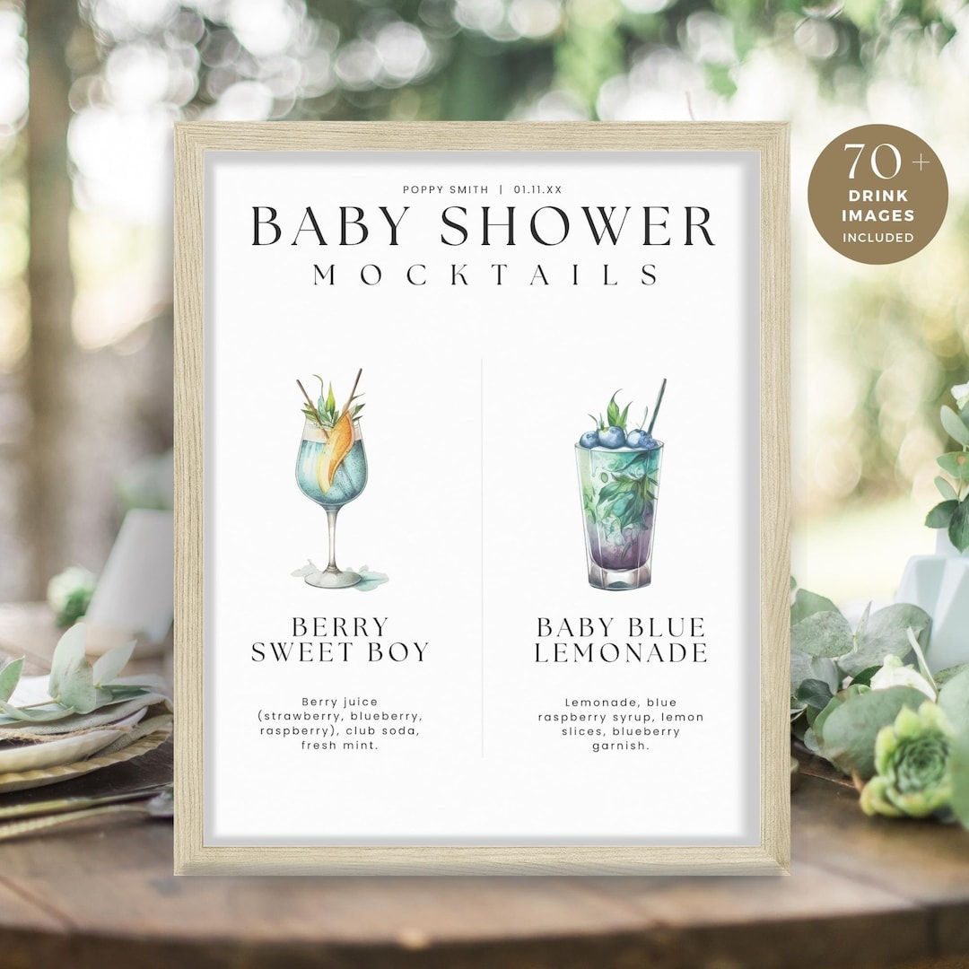 Blue Mocktails for Baby Shower, Boy Twin Cocktails Bar Sign, Minimalist ...