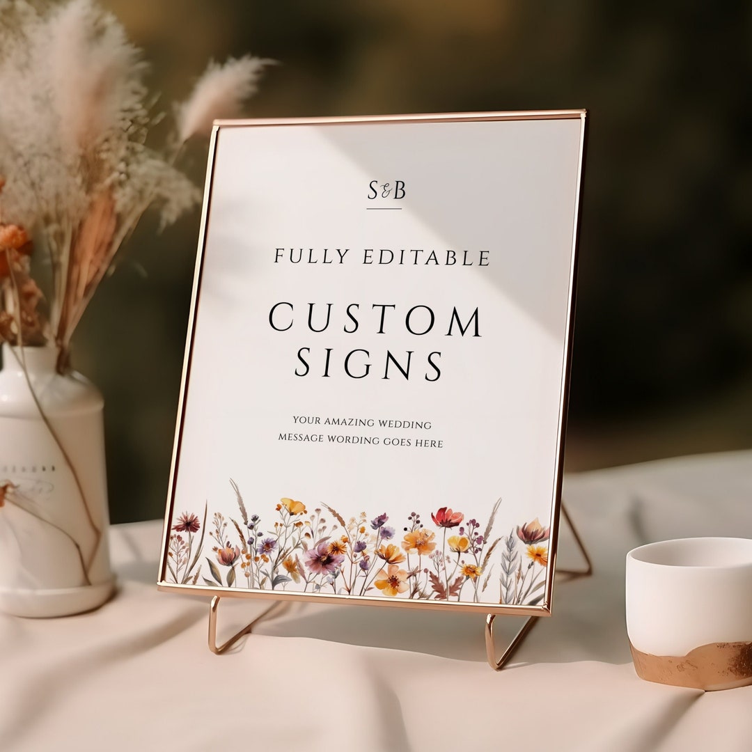 Wildflower Table Sign, Rustic Wedding Food Signs, Wildflower Editable ...