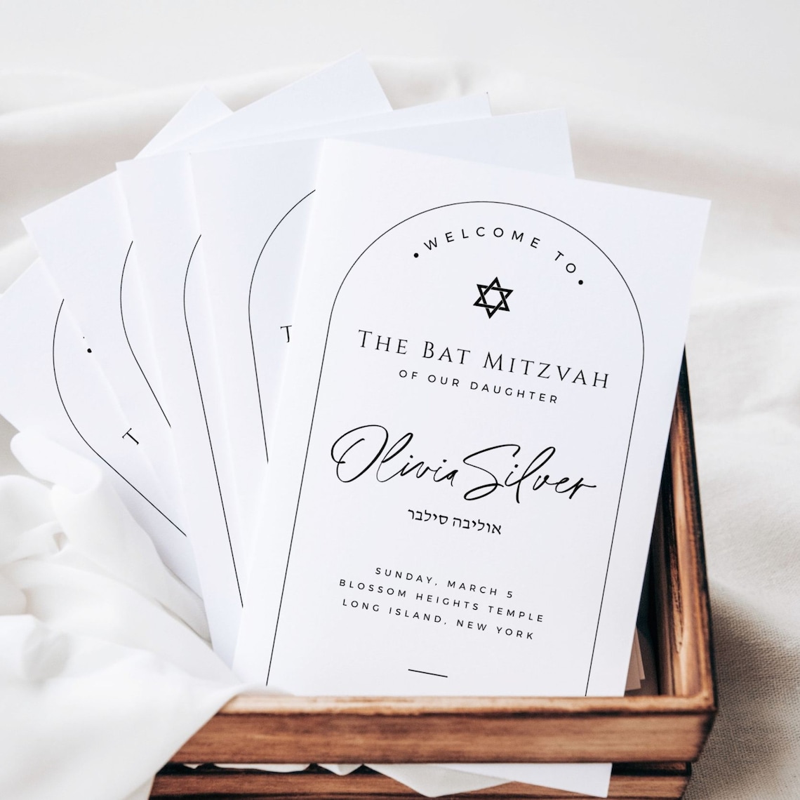 Bat Mitzvah Program Template, Editable Minimal Bar Mitzvah Party ...