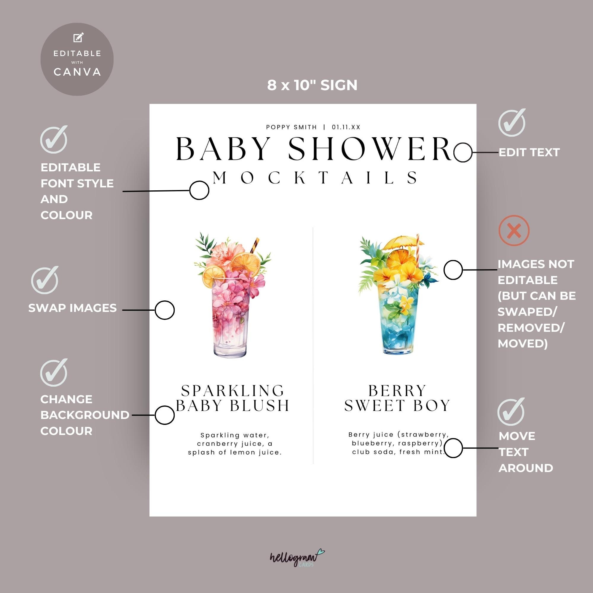 Baby Shower Mocktail Twins, Editable Baby Boy Recipe Template, Floral ...