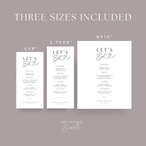 Wedding Dinner Menu, Printable Minimal Reception Sign, Simple Modern ...