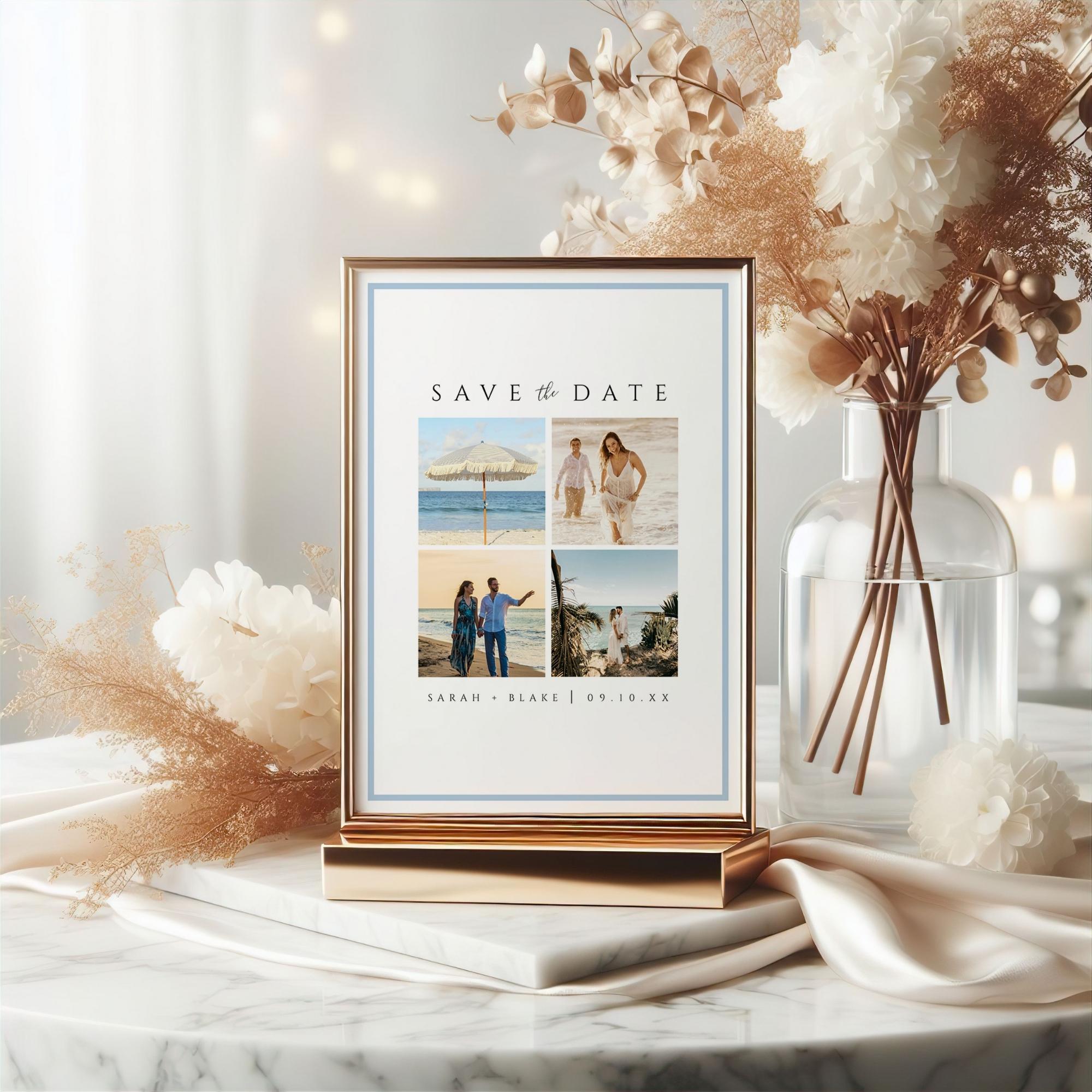 Save the Date Shell, Coastal Wedding Invitations With Photos, Dusty ...