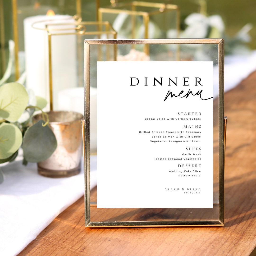 Wedding Menu Sign for Buffet, Editable Dinner Menu Template, Printable ...