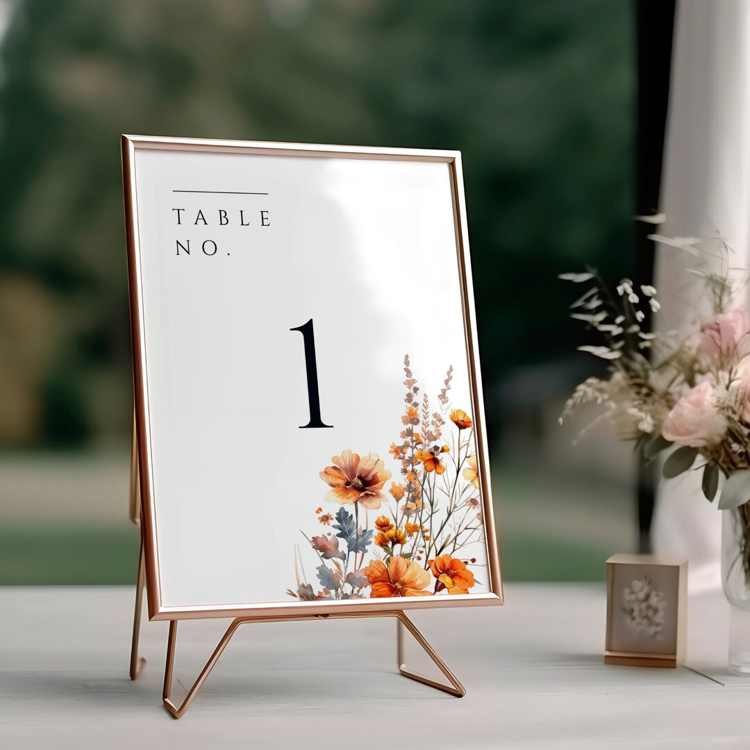 Burnt Orange Table Numbers, Wildflower Number Template, Rustic Fall ...