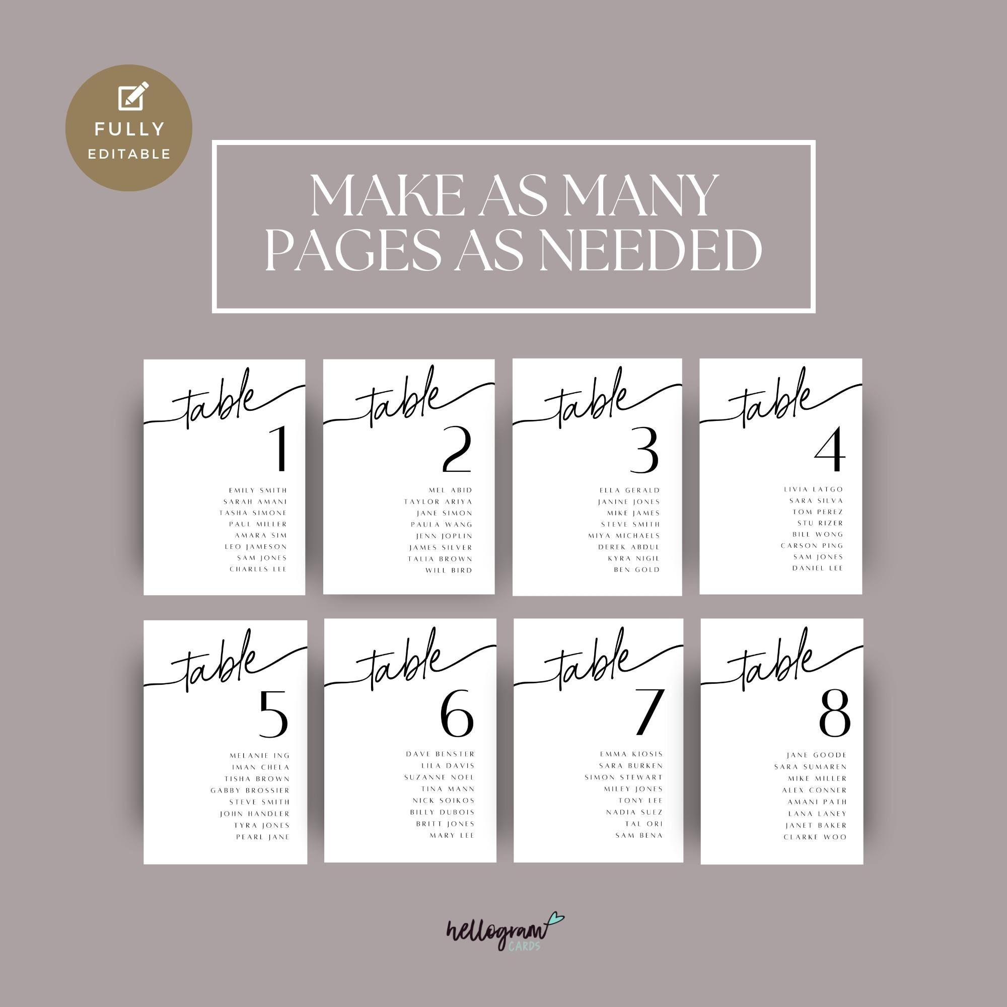 Downloadable Seating Chart Table Numbers, Minimalist Seat Plan, Modern ...