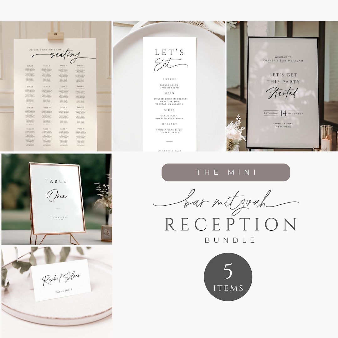 Bar Mitzvah Seating Chart Bundle, Jewish Place Cards, Bat Sign in Board ...