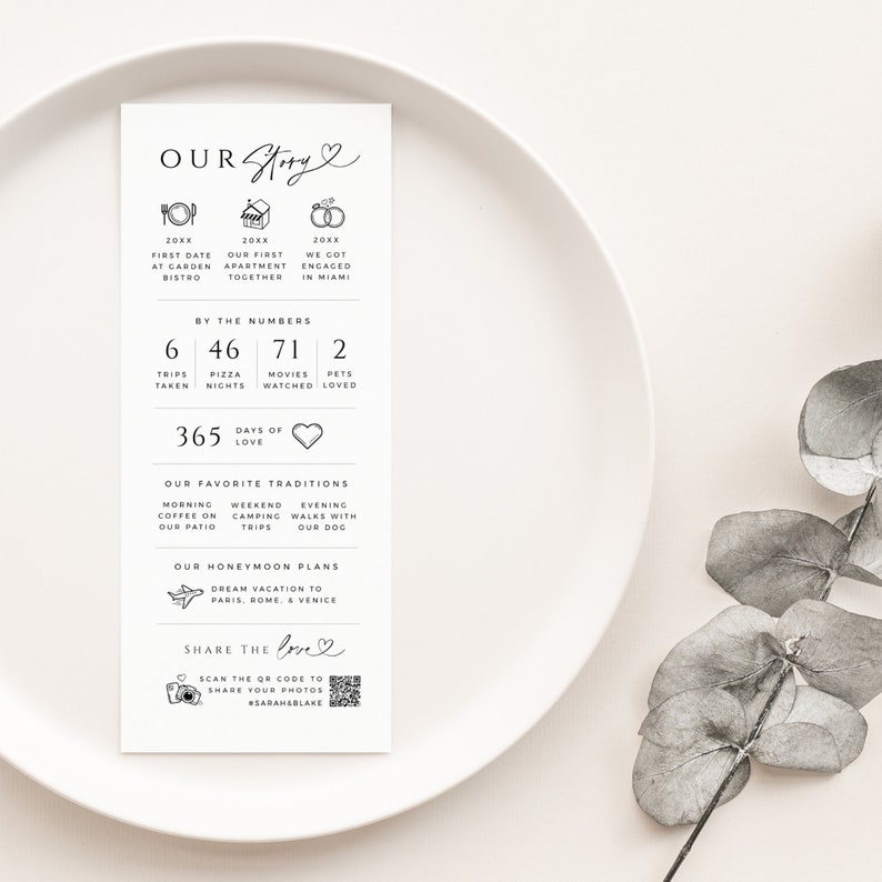 Wedding Fun Facts Card, Menu and Thank You Place Setting, Infographic ...