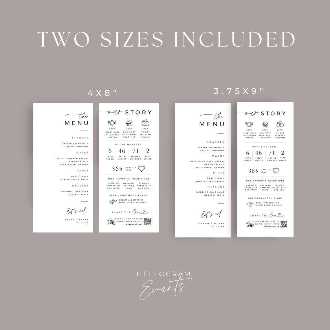 Wedding Fun Facts Card, Table Menu Place Setting, Infographic Timeline ...