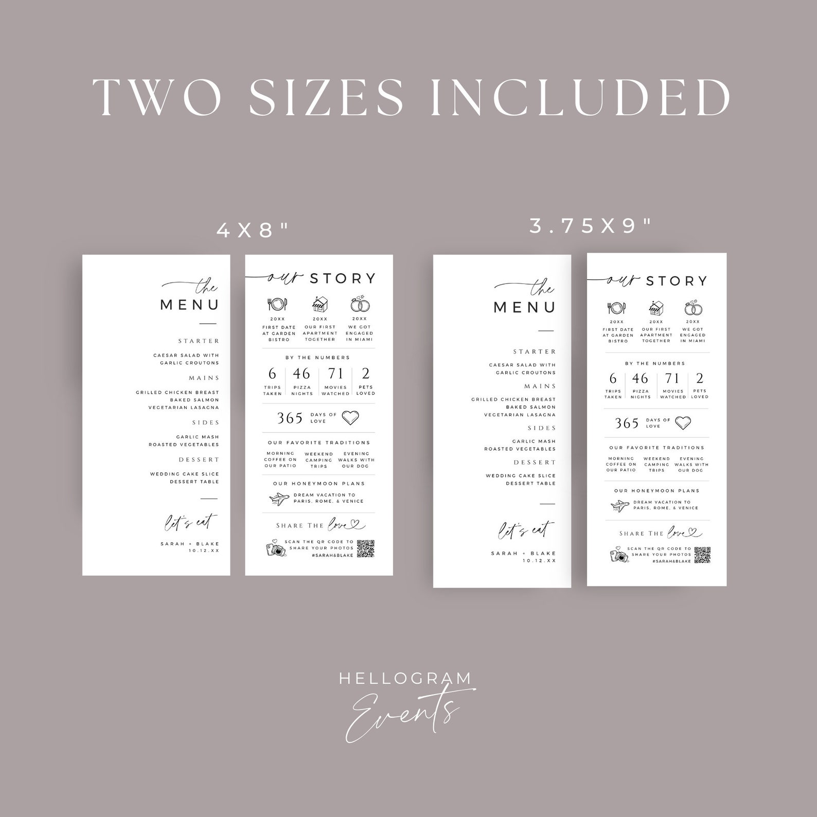 Wedding Fun Facts Card, Table Menu Place Setting, Infographic Timeline ...