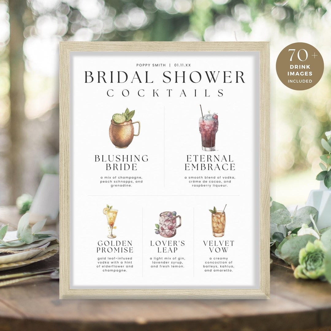 Bridal Shower Signature Cocktail Sign Photos, Minimalistic Editable Bar ...