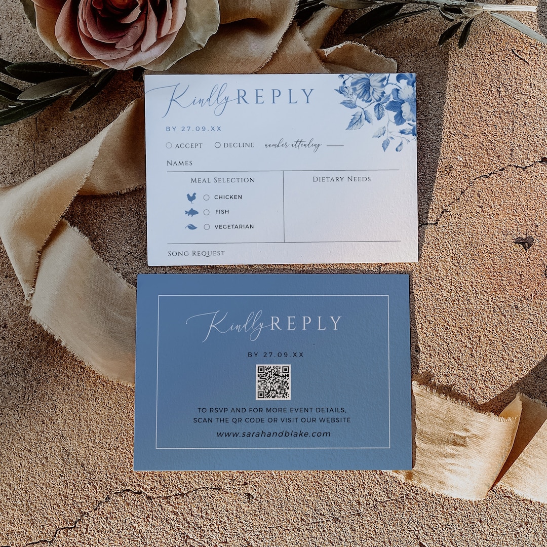 Rsvp Cards With Meal Choice, Wedding Invitation Reply Blue Floral ...