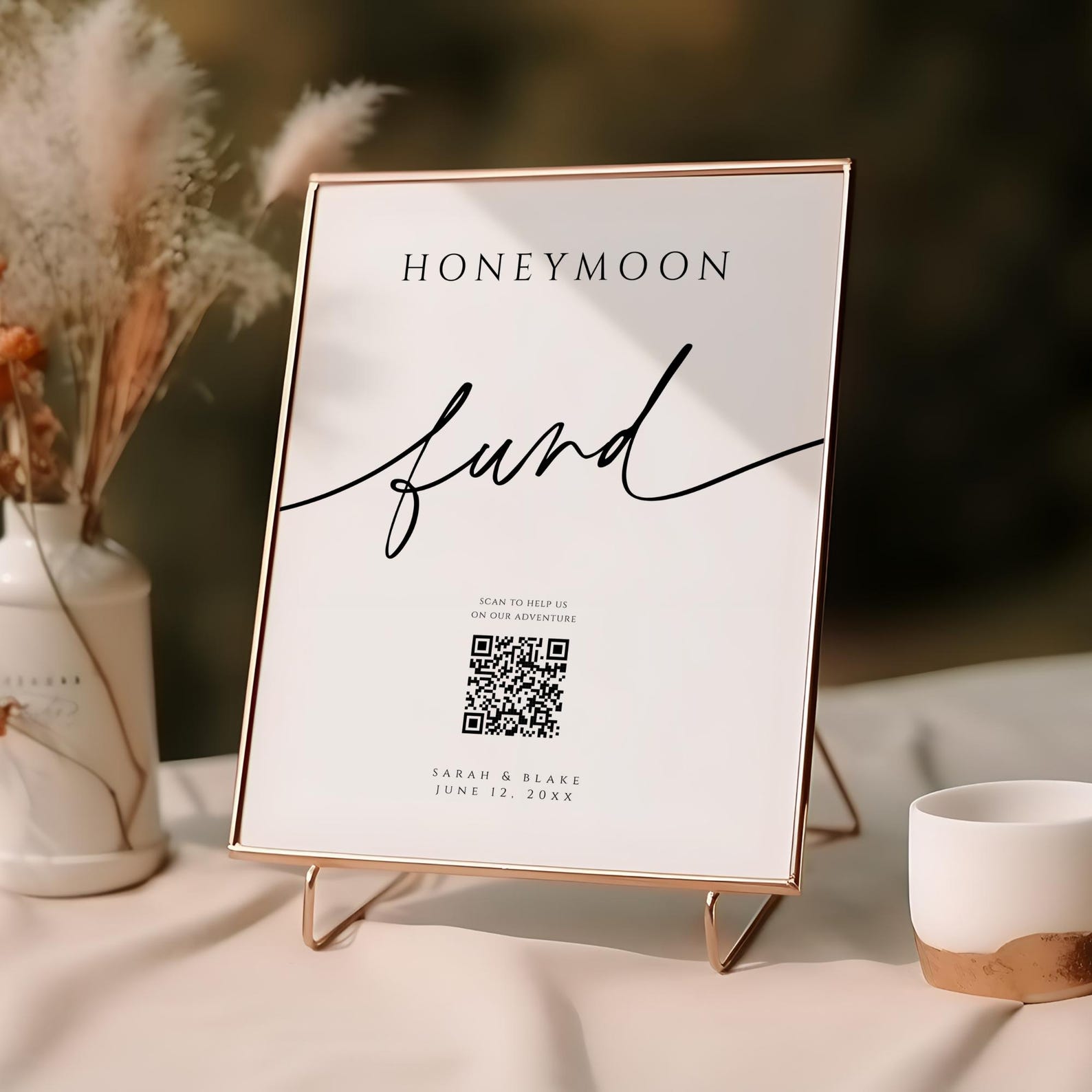 Honeymoon Fund QR Code Sign for Wedding, Future Fund Cash Sign Template ...
