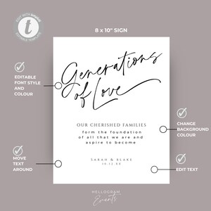Generations of Love Wedding Sign Template, Modern Minimalist Reception ...