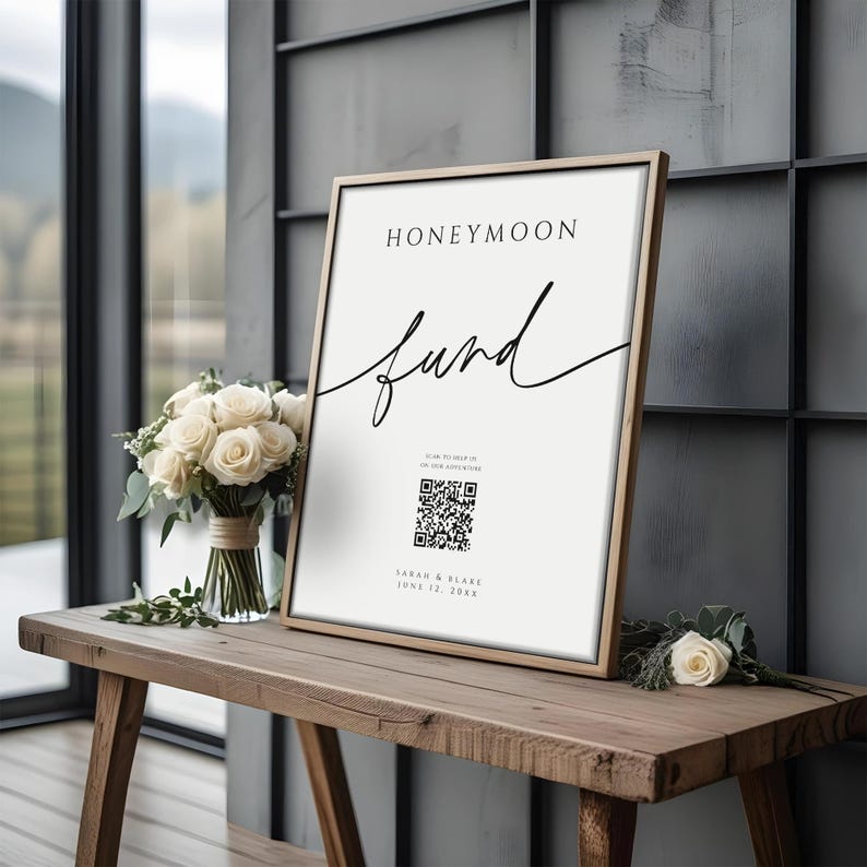 Honeymoon Fund QR Code Sign for Wedding, Future Fund Cash Sign Template ...