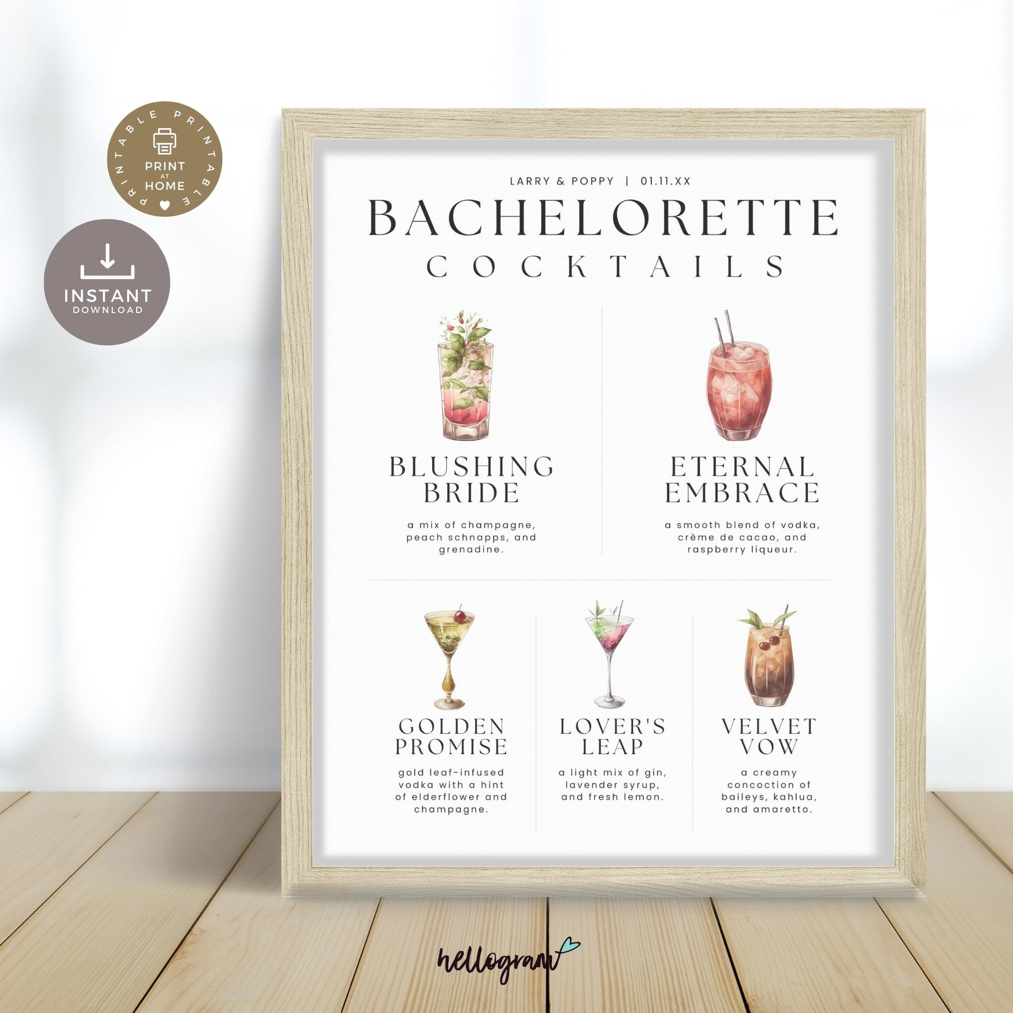 Bachelorette Signature Cocktail Sign Photos, Minimalistic Editable Bar ...