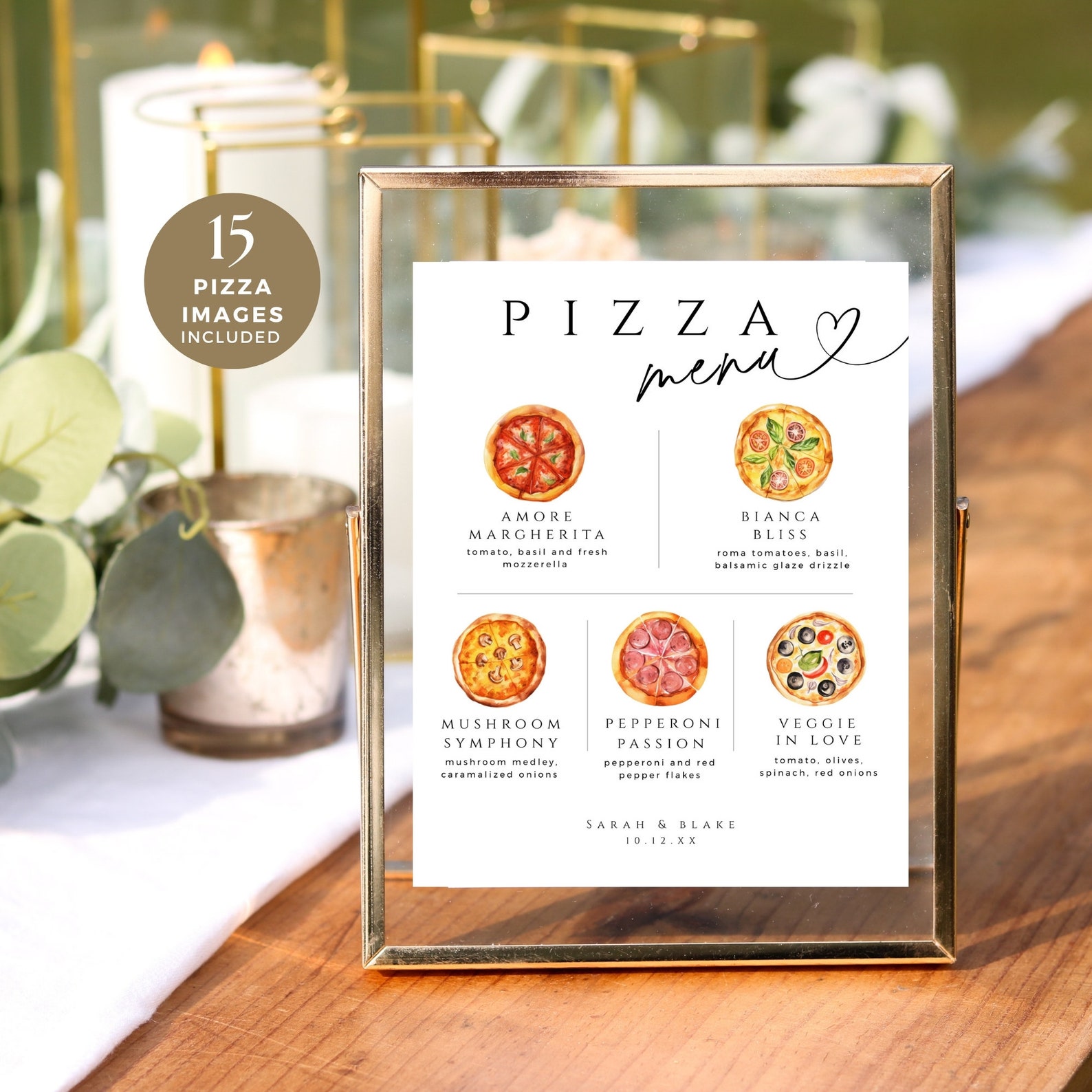 Pizza Bar Sign for Wedding, Minimalist Table Menu Card, Editable Modern ...