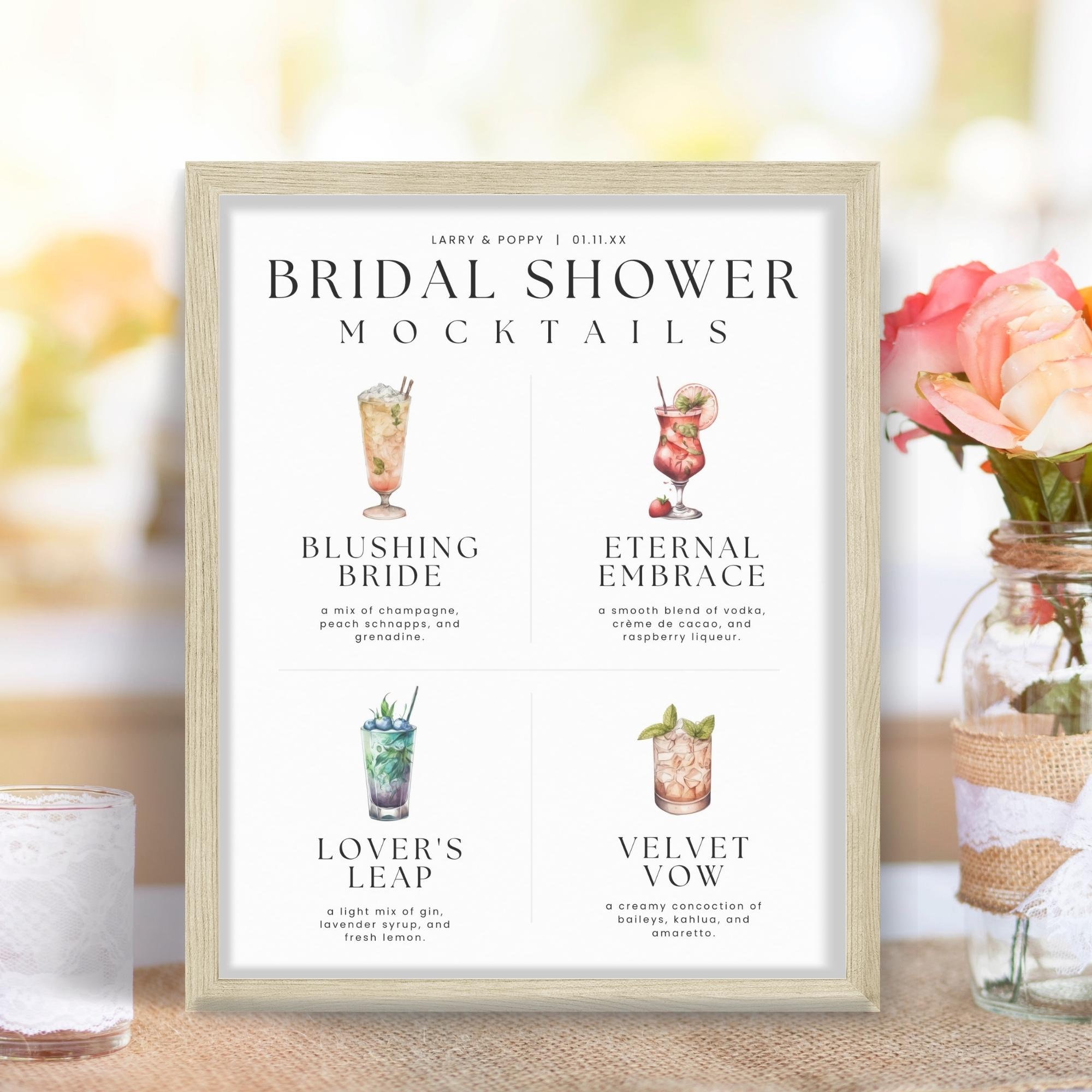 Bridal Shower Mocktail, Minimalist Printable Bar Menu, Signature Four ...