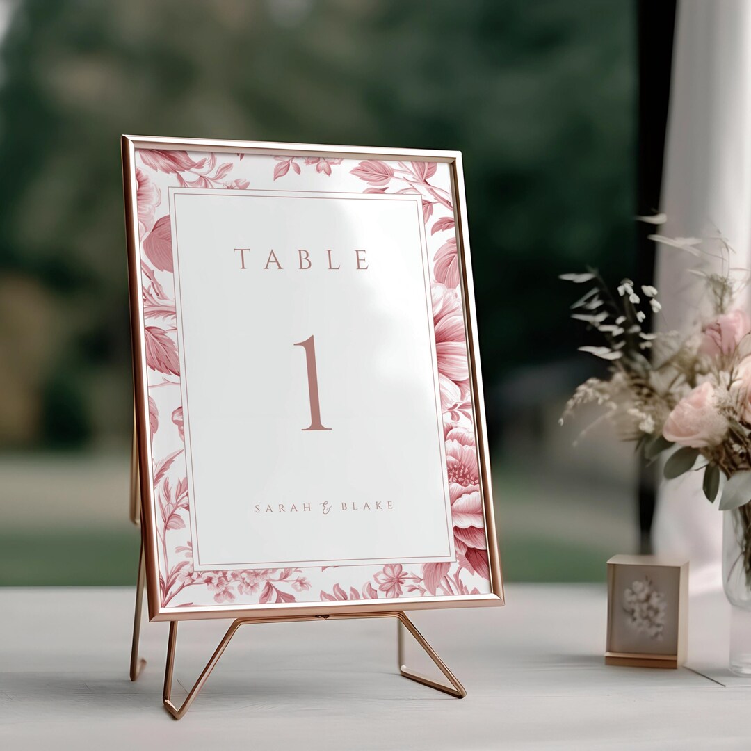 Table Numbers Toile, Printable Dusty Rose Wedding, French Vintage Pink ...