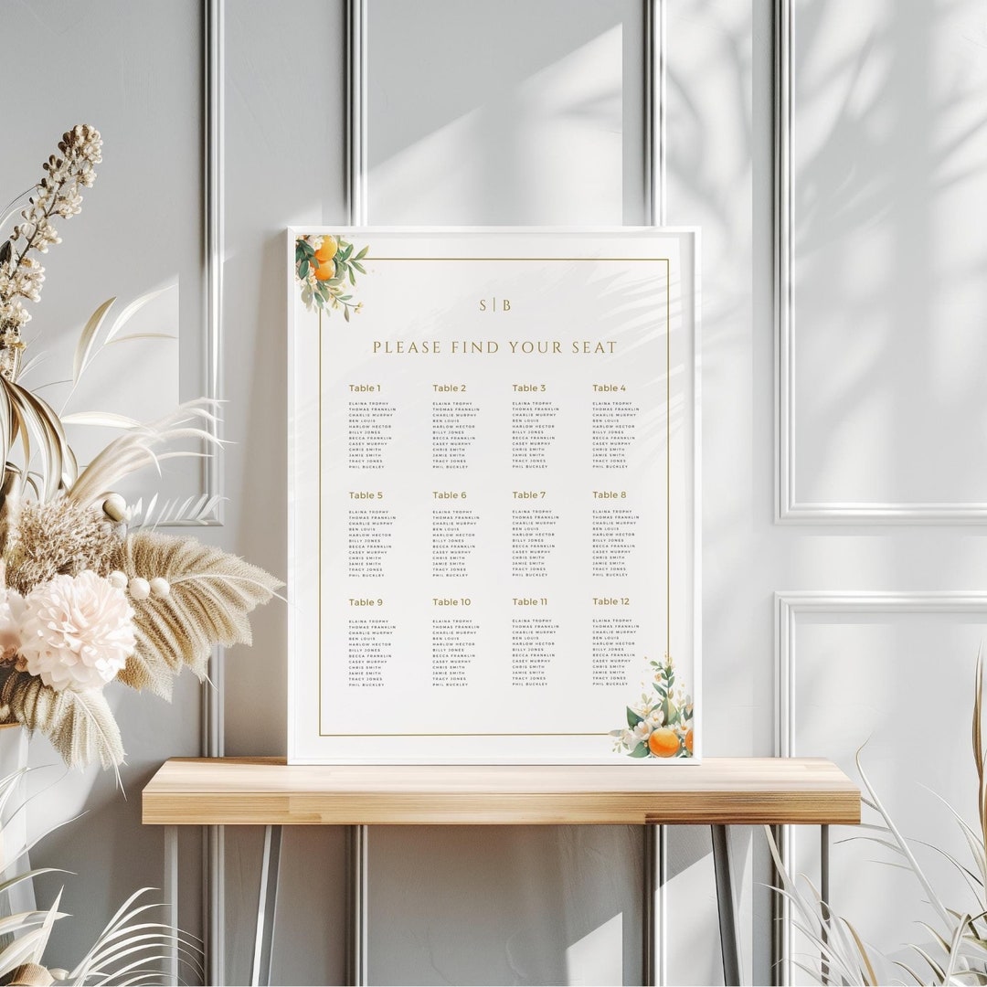 Table Seating Chart Beach, Tropical Seat Plan, Destination Wedding ...