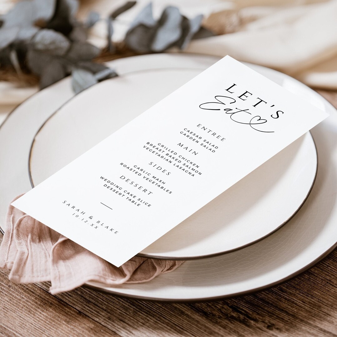 Wedding Dinner Menu, Printable Minimal Reception Sign, Simple Modern ...
