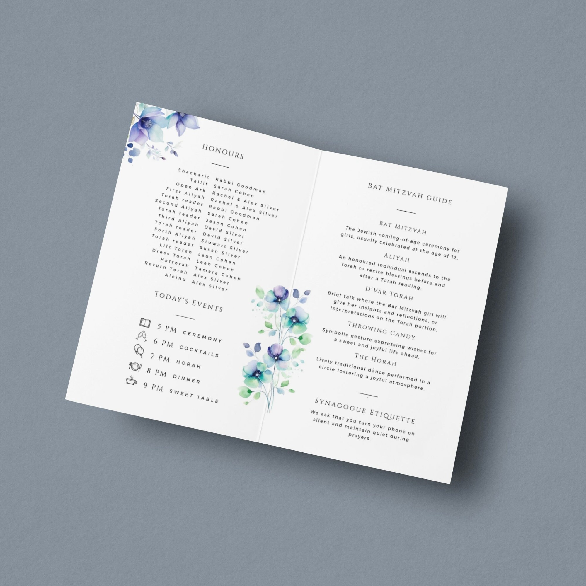 Bat Mitzvah Program Template, Editable Minimal Jewish Book, Printable ...